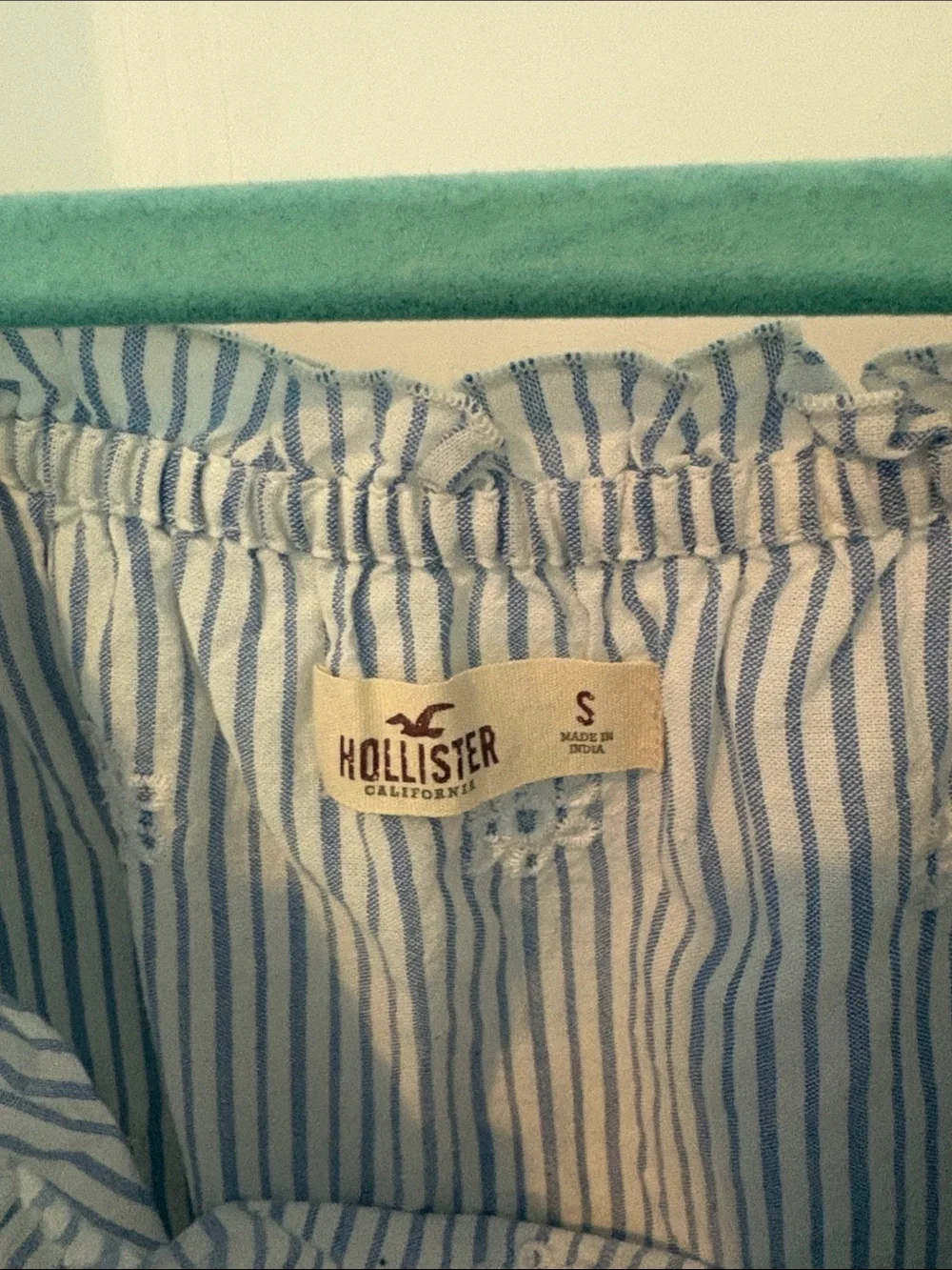 Hollister | Tops | Hollister Light Blue And White Striped Offshoulder ...